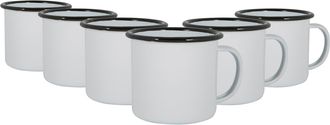 Argon Tableware Wei&szlig;e Emaille -Tassen - 375ml - Schwarz - 6. Packung