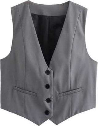 Generic Gilet &eacute;l&eacute;gant pour femme - Sans manches - Col en V - Couleur unie - Veste ouverte sur le devant - Veste de costume de bureau - Veste de costume l&eacute;g&egrave;re