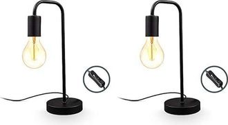 B.K.Licht Nachttischlampe mit Kabelschalter, E27 Fassung, Vintage, Tischlampe, Lampe, Schreibtischlampe, Tischleuchte, Bürolampe, Leselampe, Leselicht, Retro, L