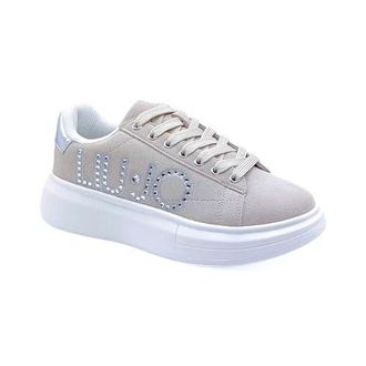 Liu Jo Baskets Femme Platform en Cuir Su&egrave;de et D&eacute;tail Logo Strass Babol 01 BF5059PX002 8054033300813-40, Beige Argent, 37 EU