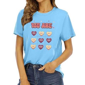 Generic T-shirt d&eacute;contract&eacute; &agrave; manches courtes pour femme Motif Saint-Valentin 2026, bleu ciel, 3XL