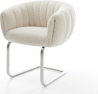 DELIFE Freischwinger Jada-Flex Teddystoff Beige Freischwinger flach Edelstahl Taschenfederkern, Esszimmerst&uuml;hle