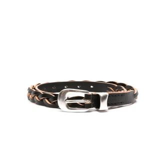 Our Legacy Schwarzer Geflochtener Lederg&uuml;rtel mit Silberner Schnalle - - Accessories - Herren - Schwarzk - 80 CM