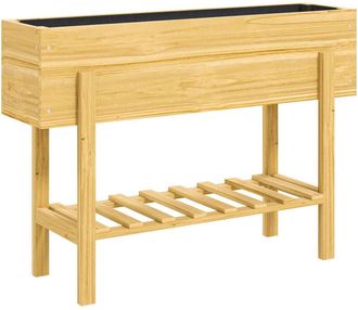 OUTSUNNY Carr&eacute; potager en bois sapin pr&eacute;-huil&eacute; 100x30x70,5 cm - Inserts dirrigation - Feutre drainage inclus - &Eacute;tag&egrave;re 73x30 cm