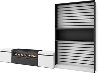 Skraut Home Wohnzimmerm&ouml;bel f&uuml;r TV | Esstisch-Set | 210 x 186 x 35 cm | f&uuml;r Fernseher bis 80 Zoll | elektrischer Kamin | moderner Stil | Schwarz und Wei&szlig;