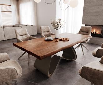 DELIFE Esstisch Edge 200x100 XL Akazie Braun W-Gestell Metall Effektfinish Titan Live-Edge, Esstische, Baumkantenm&ouml;bel, Massivholzm&ouml;bel, Massivholz