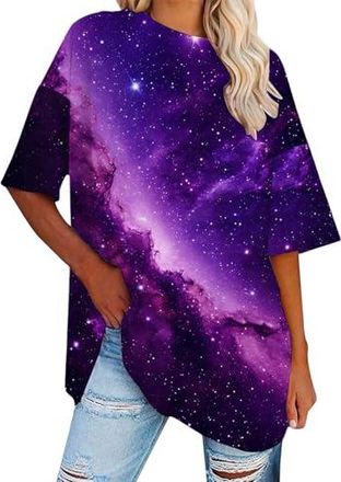 Generic Galaxy T-shirts pour femme, t-shirt d&eacute;t&eacute; basique &agrave; manches courtes, coupe ample, t-shirt d&eacute;contract&eacute;, t-shirt surdimensionn&eacute;, t-shirt de baseball, t-s