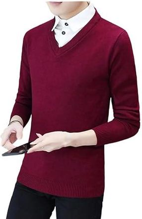 Generic Pull slim en laine pour homme - Pull d&eacute;contract&eacute; V-NE en tricot uni &agrave; manches longues - Pull r&eacute;tro polyvalent, 27, M