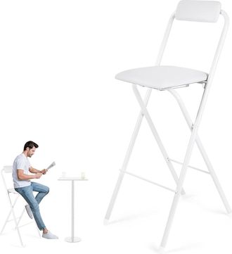 Generic Klappbarer Barhocker mit Lehne Fu&szlig;st&uuml;tze, Tragbarer Quadratischer Gepolsterter Tresenhocker mit Metallgestell, Belastbar bis 150kg(70cm/28in)