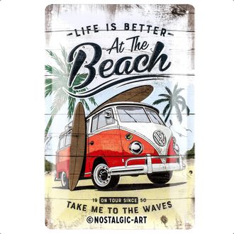 Nostalgic Art Retro Blechschild, 20 x 30 cm, VW Bulli - Beach - Volkswagen Bus Geschenk-Idee, Original Lizenzprodukt (OLP), aus Metall, Vintage Design, Blechschilde
