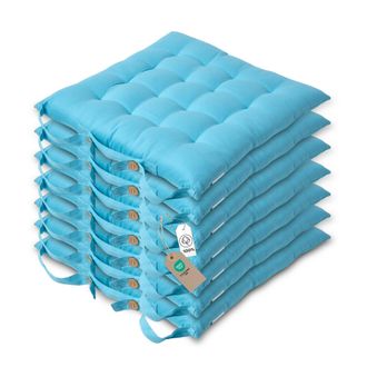 Homescapes 6er Set Stuhlkissen 40x40 cm hellblau - Sitzkissen Outdoor/Indoor mit Baumwollbezug, Sitzpolster waschbar und Oeko-TEX-Zertifiziert f&uuml;r Esszimmer-, K&uuml;