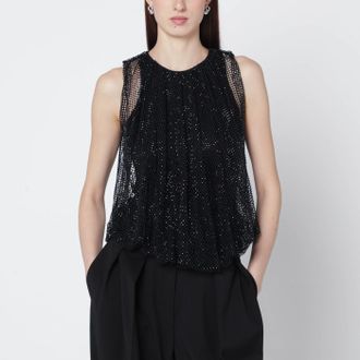 Sportmax Schwarzes Netz-Top mit Kristallen