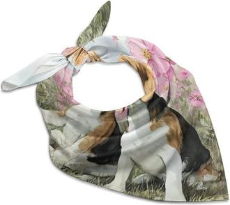Generic Écharpe carrée en soie légère pour chien Beagle Marguerite Papillon Écharpe pour cheveux Respirant Cadeau pour femmes et hommes, multicolore, 46x46cm