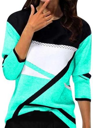 Generic Haut à manches longues pour femme - Pull léger et extensible à col rond pour tous les jours - Pull uni de couleur unie coupe ajustée pour toutes les s