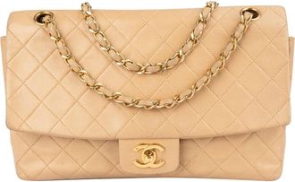 Chanel Crossbody Bags - Chanel Quilted Lambskin 24K Gold Single Flap Cross - Gr. unisize - in Beige - f&uuml;r Damen