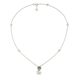 Gucci Halskette mit Double G und Blumenanh&auml;nger - - Accessories - Damen - Grau - ONE SIZE