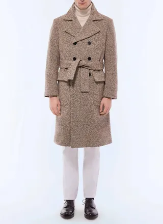 Fursac Manteau long crois&eacute; en laine m&eacute;lang&eacute;e - Taille XL - Homme
