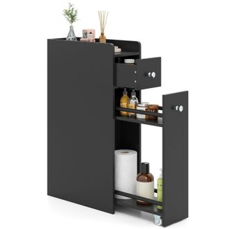 Giantex Nischenschrank 18 cm breit, schmales Nischenregal mit Schublade & Rollen, 40 x 18 x 70 cm Badezimmerschrank platzsparend, Beistellschrank f&uuml;r Badezimm