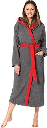 Ladeheid Peignoir de Bain Éponge 100% Coton Femme LA40-191 (Gris Foncé-12/Rouge-26, L)