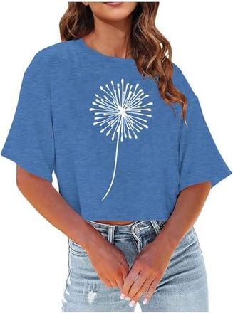 Generic Hauts courts d&eacute;t&eacute; pour femmes &agrave; manches courtes d&eacute;contract&eacute;s et amples - T-shirts courts athl&eacute;tiques 2025 &agrave; col rond - Coupe ample - Joli printemps 20