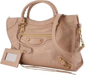 Balenciaga Womens Le City M Handbag - Balenciaga Leather Beige Lambskin Bags Handbags-Purses