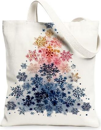 Generic Sacs fourre-tout en toile de flocon de neige, motif artistique dhiver, sacs d&eacute;picerie r&eacute;utilisables, chics, modernes, l&eacute;gers, lavables en toile pour v
