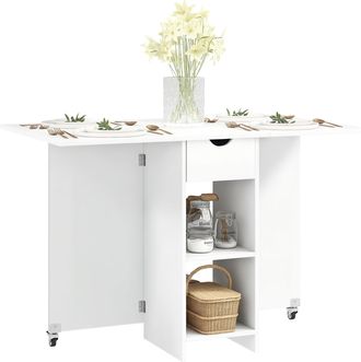 HOMCOM Klappbarer Esstisch Mobiler K&uuml;chentisch f&uuml;r 2-4 Personen mit Offenen Ablagen, 1 Schublade, Klapptisch f&uuml;r Kleine R&auml;ume, Esszimmer 114,5 x 70 x 75 cm, 