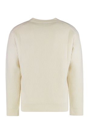 Maison Kitsun&eacute; Mens Ribbed Wool Sweater With Fox Patch Ecru Sweatshirts