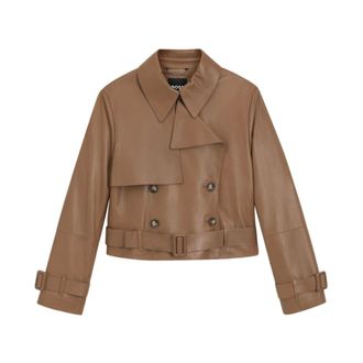 HUGO BOSS Femme, Vestes, Brun, Taille: 40 FR Manteau en Cuir Marron à Double Boutonnage
