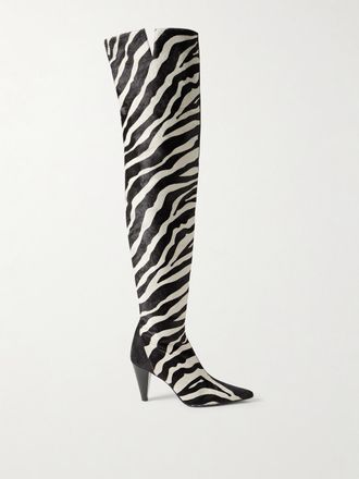 Khaite Harvey Overknees Aus Veloursleder Und Kalbshaar Mit Zebraprint - Animal-Print