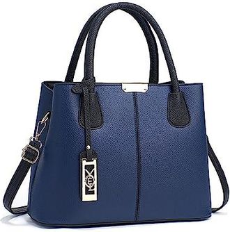 Nicole & Doris Sac a Main Fantaisie Sac Bandoulieres Femmes Elegant Sac Porté Epaule en PU Cuir Sac Fourre Tout Multicolore Sac Classique Travail Bleu et Noir