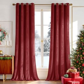 Deconovo Rideaux Occultants, Rideaux au Touche Velours Hollandais, avec OEillets, Isolation Thermique, 140x180 CM (Largeur x Hauteur), Vin Rouge, 2 Pi&egrave;ces