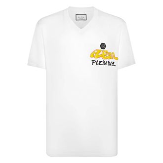 Philipp Plein Homme, Tops, Blanc, Taille: 3XL T-shirt V Neck SS Bombing Graffiti