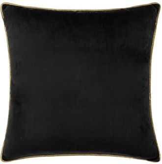 furn. Meridian Kissen mit Polyesterfüllung - luxuriöses dekoratives Samtkissen mit Kontrastpaspelierung (Schwarz/Gold - 45x45cm)
