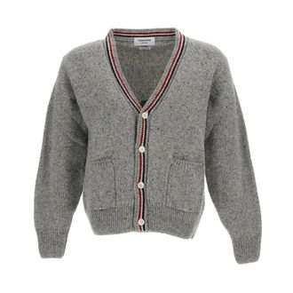 Thom Browne Homme, Pulls, Gris, Taille: L Cardigan Hector Patchwork Donegal Intarsia