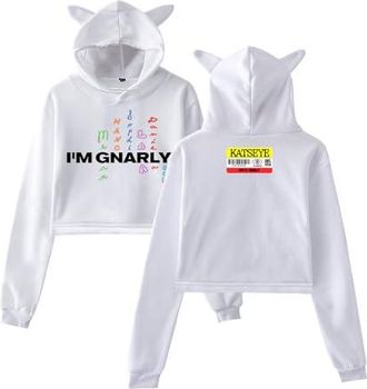 Generic Katseye Gnarly Sweat à capuche avec oreilles de chat Beau chaos pour femme Sweat-shirt à manches longues décontracté Streetwear Crop Tops, blanc, L