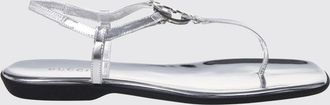 Gucci Sandales tongs GG en cuir lamin&eacute; avec petit talon et logo