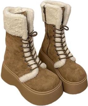 Generic JJDFW Bottes de neige &agrave; lacets avec doublure en fourrure pour femme - Semelle &eacute;paisse - Garde au chaud - En coton - Chaussures dhiver en peluche pour 