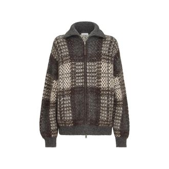 Brunello Cucinelli Dazzling Tartan Double Knit Outerwear Jacket In Mohair, Virgin Wool And Cashmere With Shiny Zipper Pull