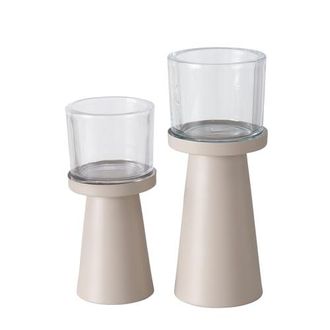 Boltze Boltze Windlicht Pius (2-tlg., beige, Metall, Glas, 9/23 cm hoch, modernes Design, Garten Deko, Tisch Deko, Kerzen Zubeh&ouml;r, Windlicht, Teelicht Glas) 