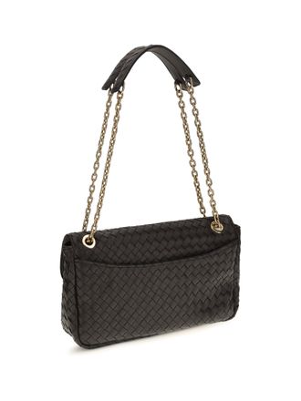 Bottega Veneta Womens Shoulder Bag Intreccio Espresso Calf Leather Espresso-Brass Espresso/brass