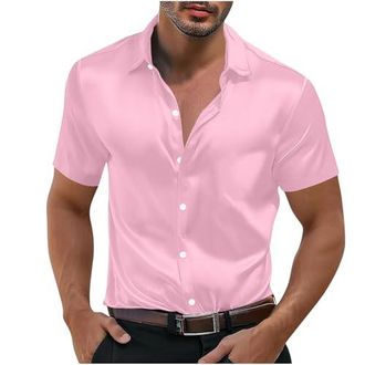 Generic Chemise &agrave; manches courtes pour homme - Chemise d&eacute;t&eacute; unie classique confortable et l&eacute;g&egrave;re - Col rabattu - Anti-plis - Respirante - D&eacute;contract&eacute;e - Bouto