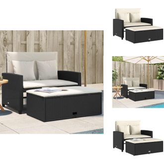 vidaXL Gartensofa mit Kissen 2-Sitzer Schwarz Poly Rattan - Gartensofa - Outdoor-Sofa - Rattan-Sofa - 2-Sitzer-Sofa - Schlafsofa