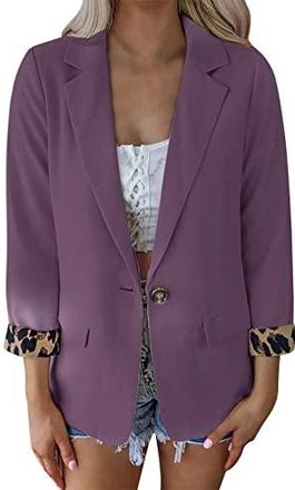 Generic Vestes pour femmes, couleur unie, coupe ajust&eacute;e, un bouton, manches moyennes, veste de costume de loisirs 2026, violet, XXL