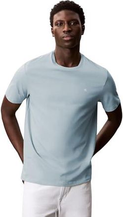 Calvin Klein T-Shirt Manches Courtes Homme Smooth Solid Tee avec Col Ras-du-Cou, Bleu (Blue Steam), M