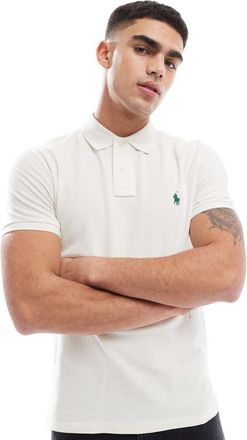 Polo Ralph Lauren Pikee-Polohemd in Creme mit schmalem Schnitt und Markenlogo-Wei&szlig;
