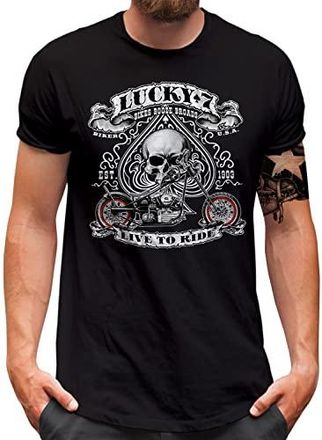 Lucky 7 LIVE-to-Ride - T-shirt pour homme - Pik Biker Tête de mort Skull Custom Chopper Moto - S - 4XL - Noir - X-Large