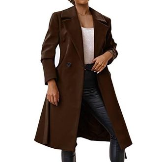 Generic Trench-coat pour femme, manteau long tendance, v&ecirc;tement dext&eacute;rieur &eacute;l&eacute;gant pour le travail, manteau classique &agrave; revers crant&eacute; avec poches, couleur uni