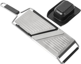 Kuhn Rikon ESSENTIAL Mandoline, Edelstahl, scharfe Klinge, stufenlos verstellbar bis 0.5 cm, Silber