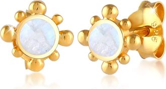 Elli Ohrringe Damen Stecker Mondstein Vintage aus 925 Sterling Silber Vergoldet